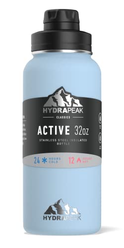 Hydrapeak 32 oz Insulated Water Bottle with Chug Lid - Reusable Leak Proof Stainless Steel Water Bottles, Double Wall Vacuum Insulation | 24 Hours Cold and 12 Hours Hot (Cloud)