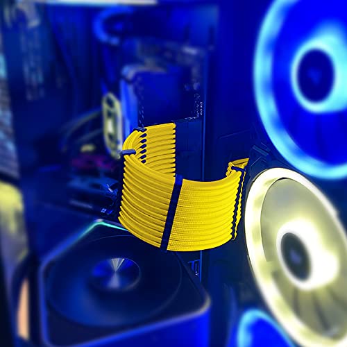 Funtin Mod Sleeved Cable, Yellow Power Supply Cable Extension Kit, 24PIN ATX, 4+4 PIN EPS, Dual 6+2 PIN PCIE