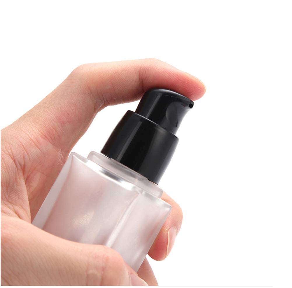 USRommaner 4 Pack,1 oz/30ml Matte Glass Essence Lotion Pump Bottle,Empty Square Cosmetic Container Travel Liquid Foundation Base Dispenser Vials with Pressure Pump Head and Lid