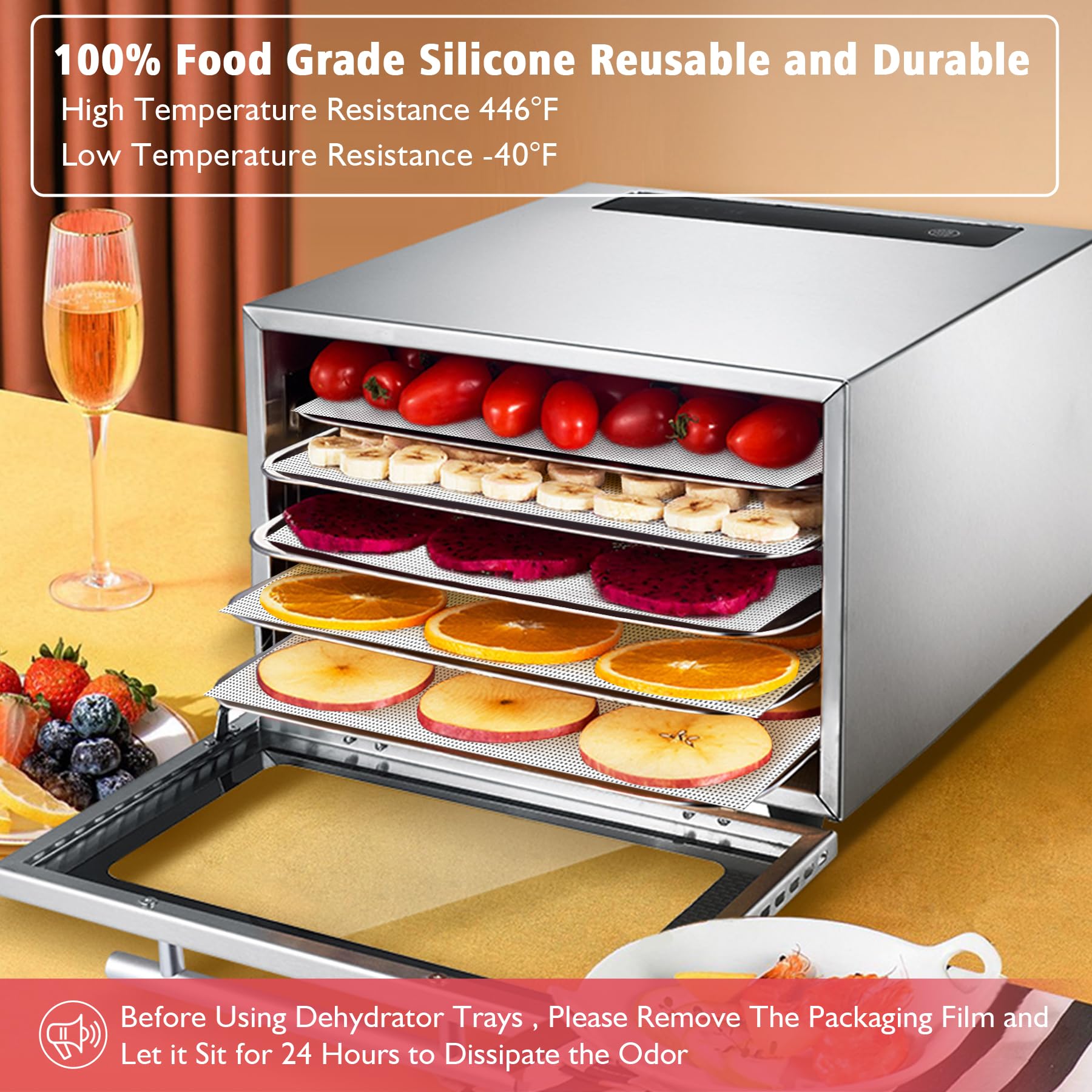 3PCS Silicone Dehydrator Sheets,Fruit Leather Silicone Dehydrator Mats Compatible with Cosori CP267-FD, Non-Stick Food Dehydrator Mats for Fruits Meat Vegetables Herbs