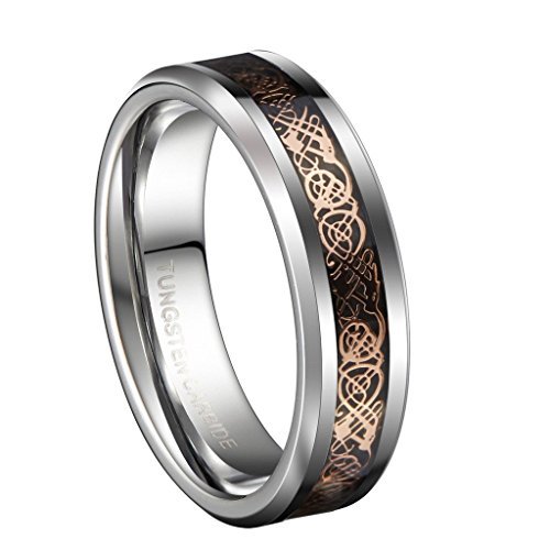 18K Rose Gold Plated Celtic Dragon 6mm Tungsten Carbide Wedding Band Ring Size 10.5