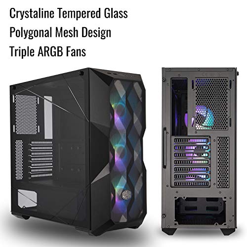 Cooler Master MasterBox TD500 Mesh Airflow ATX Mid-Tower with Polygonal Mesh Front Panel, Crystalline Tempered Glass, E-ATX up to 10.5", Three 120mm ARGB Lighting Fans