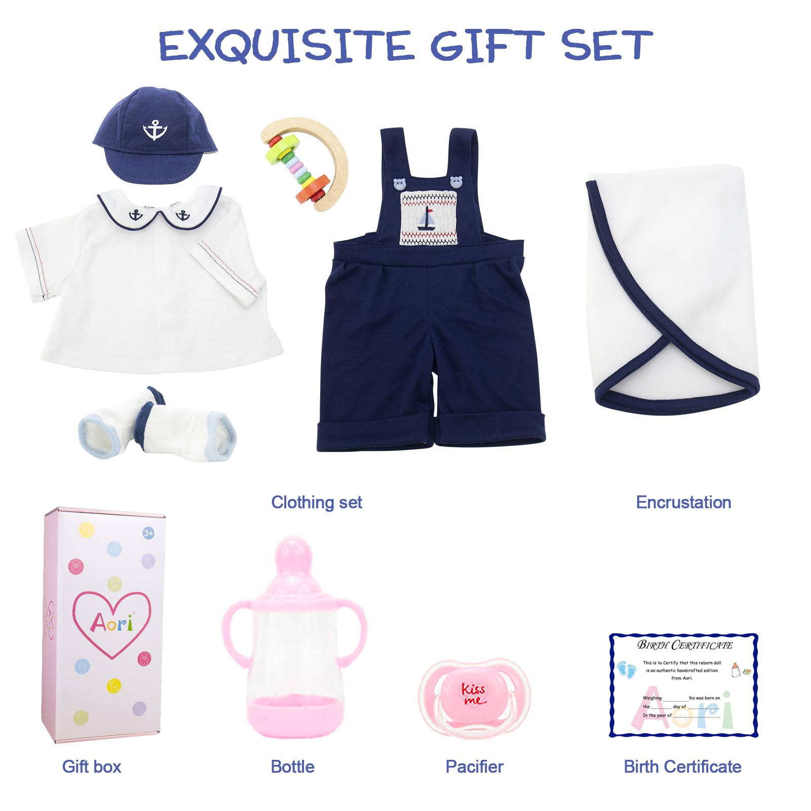 Aori Reborn Baby Dolls 22 inch Realistic Newborn Baby Boy Doll Lifelike Weighted with Feeding Toy Set