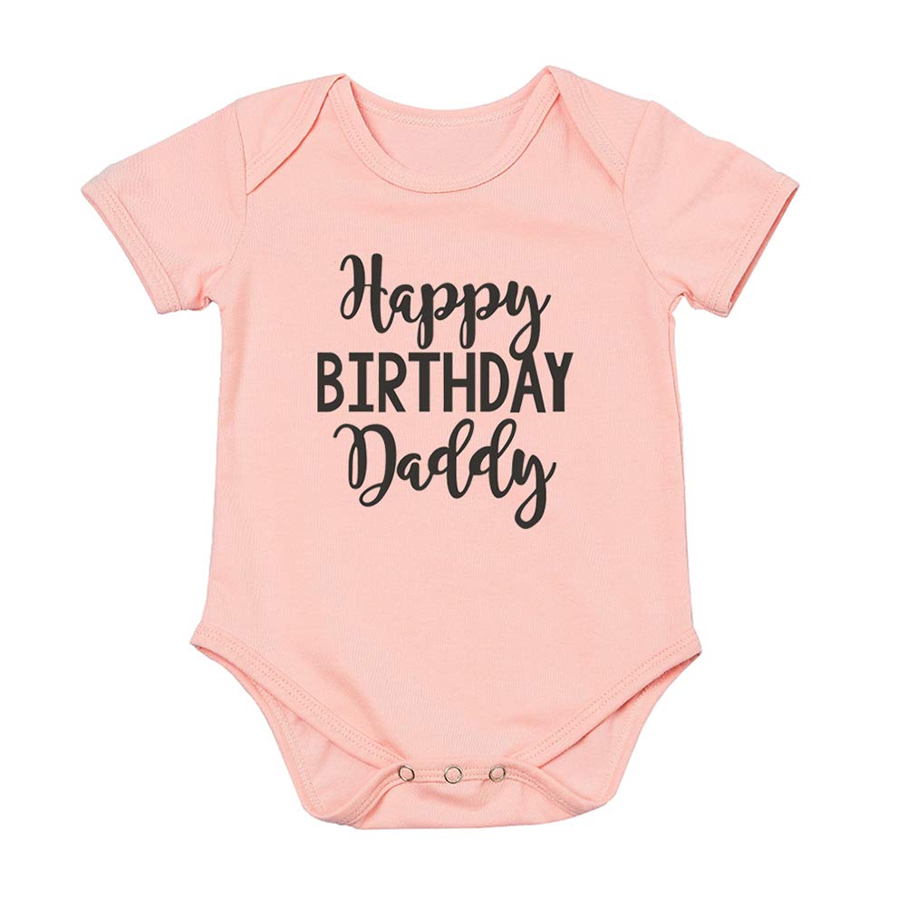 G-Amber Baby Girls Romper Pink Series Bodysuit Infant Funny Letters Jumpsuit Outfit 0-24 Months (Pink-Happy Birthday Daddy, 3-6Months)