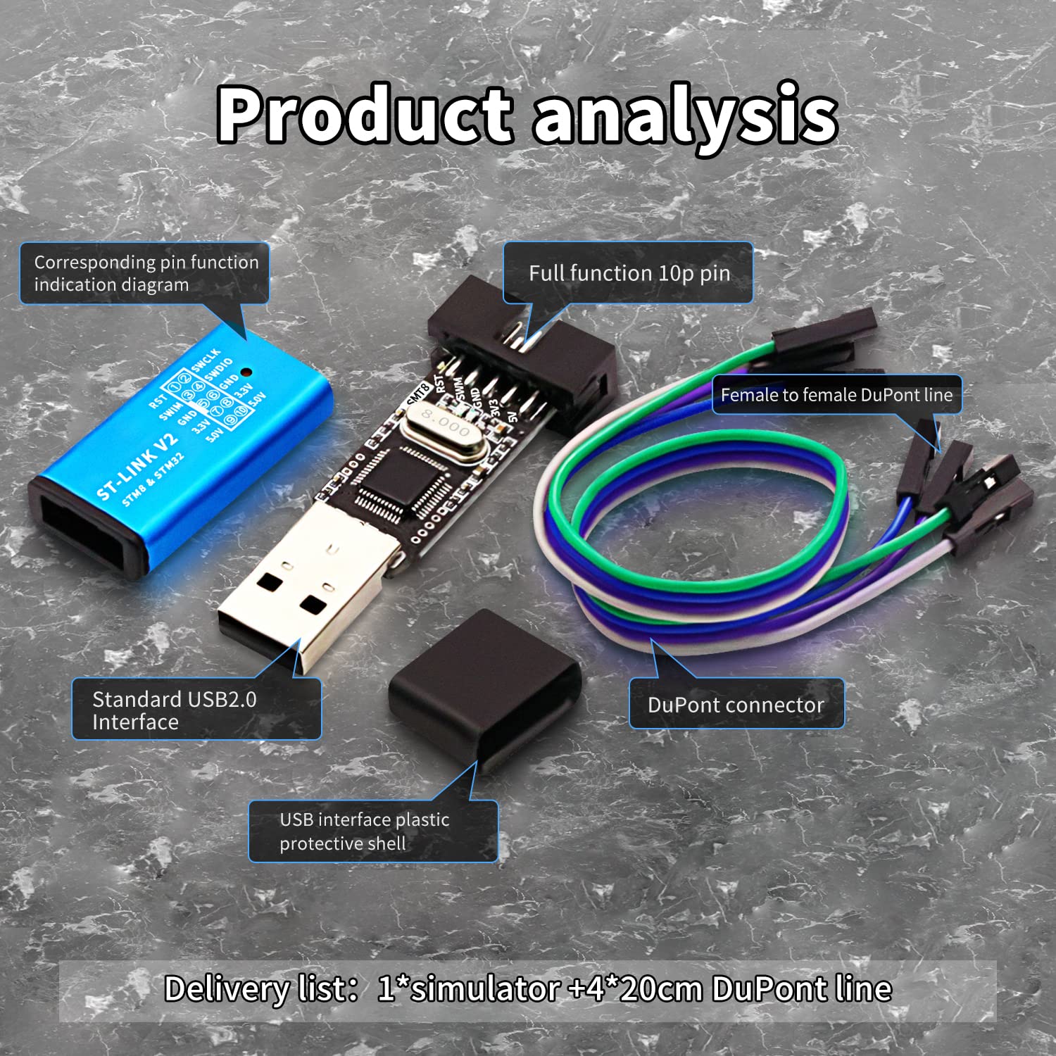 V TELESKY 2Pcs ST-Link V2 USB Programmer Support Programming Unit STM8 STM32 Editor with Cable (Random Color)