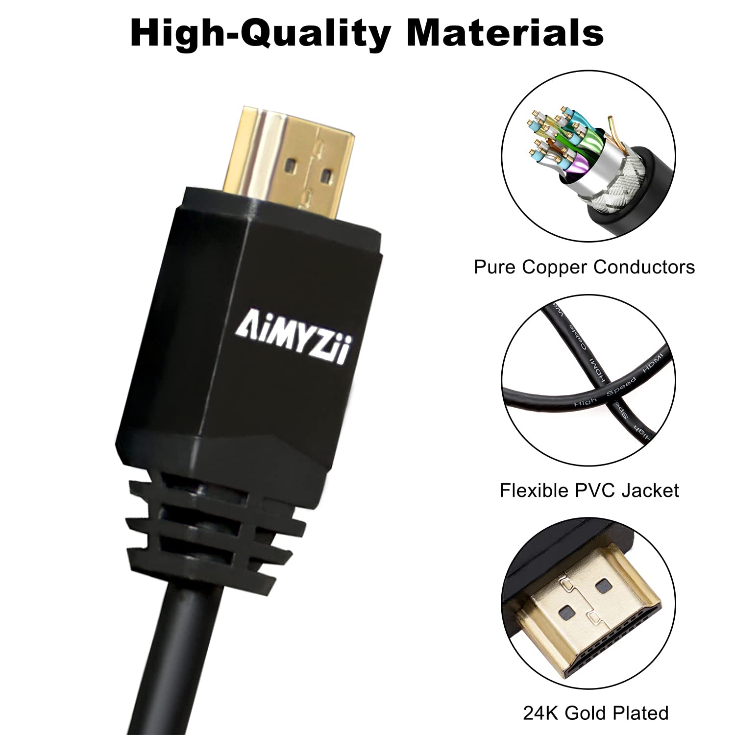 Aimyzii HDMI Cable 75 Feet 4K HDMI 2.0 Cable with Built-in Signal Booster Support 4K 3D 2160P 1080P HDCP2.2 Ethernet ARC and Bandwidth 18Gbps-Black