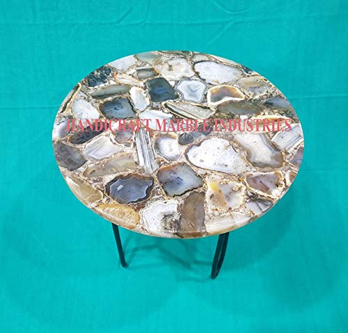 24" Inch Round Brown Grey Agate Coffee Table with Hair Pin Style Metal Base, Agate Table, Stone Coffee Table, Agate Table Top, Agate Round Coffee Table, Agate Side Table Home Decor