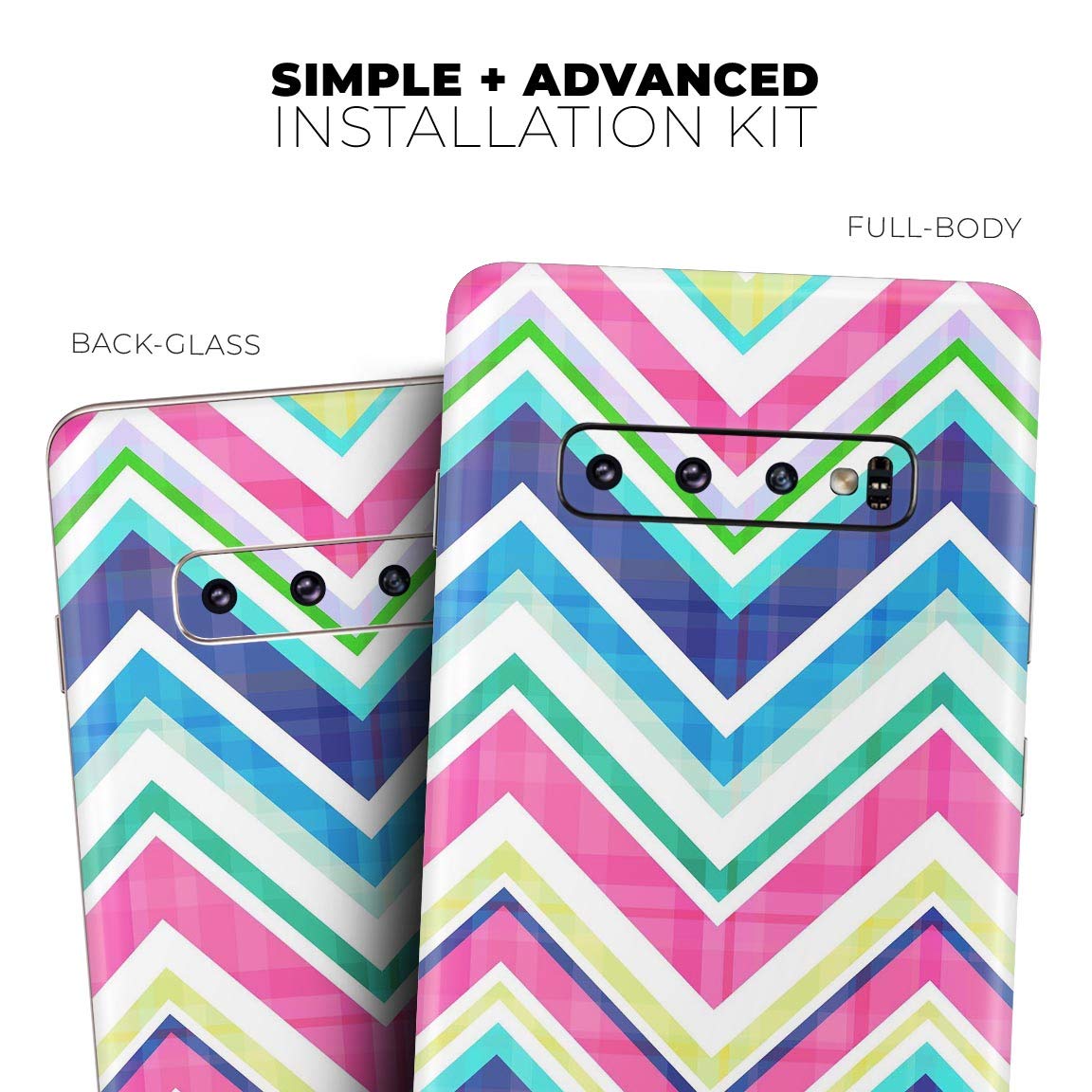DesignSkinz Vibrant Pink & Blue Layered Chevron Pattern Protective Vinyl Decal Wrap Skin Cover Compatible with The Samsung Galaxy S20 (Screen Trim & Back Glass Skin)