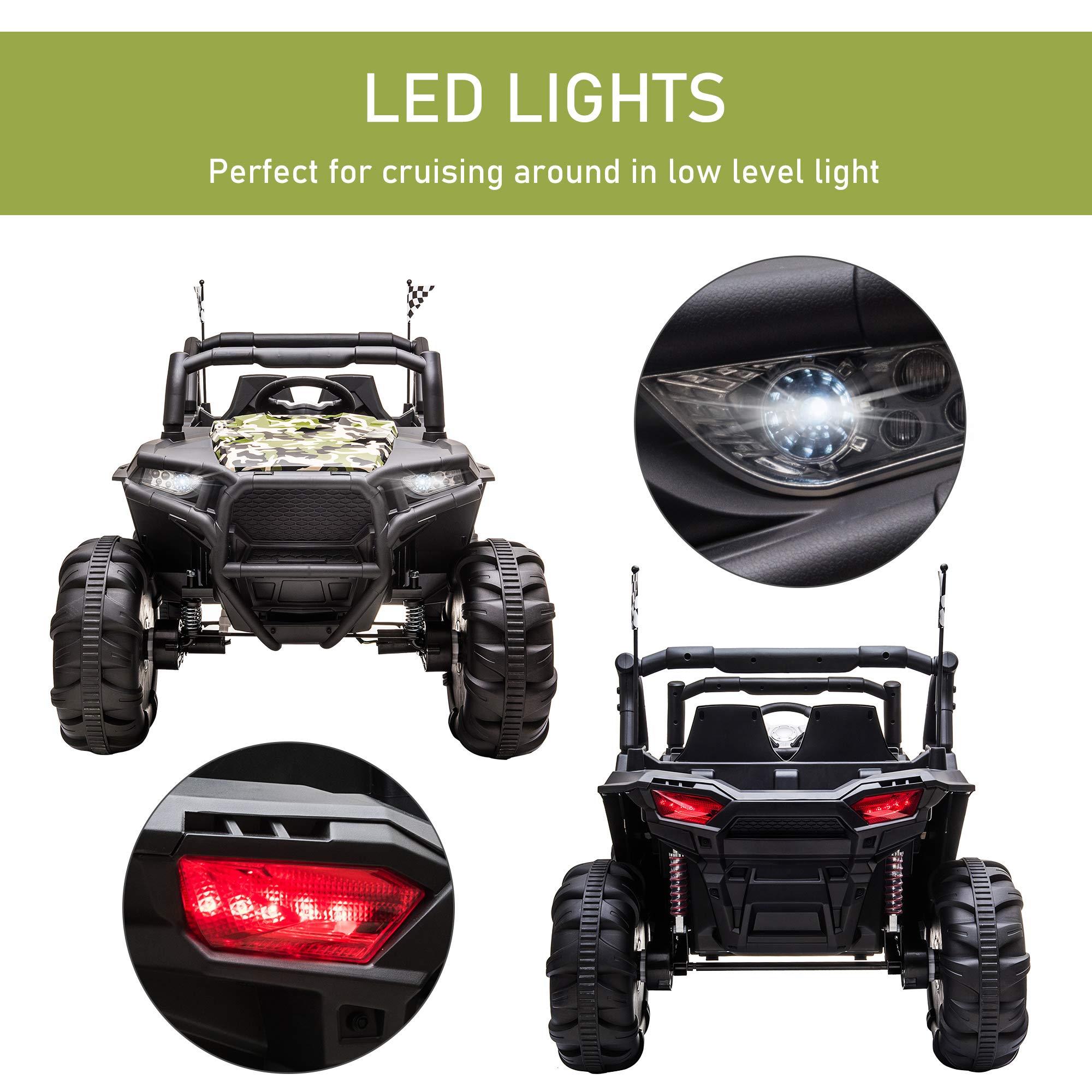 Aosom 12V Kids Ride On Car Electric Off-Road UTV Truck Toy with Parental Remote Control, Suspensions, USB, Bluetooth, 3 Speeds & 4 Motors, Camo Green