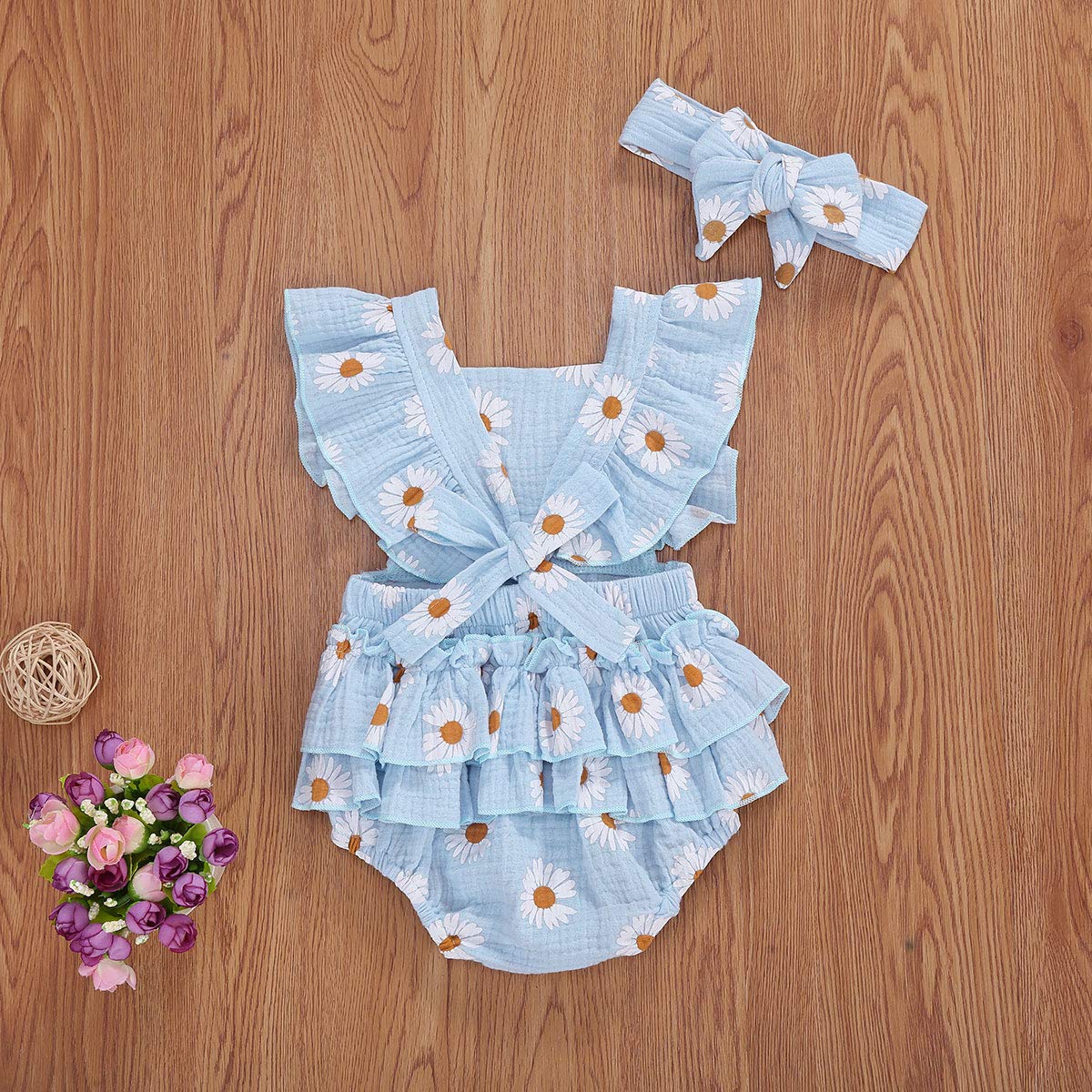 MA&BABY Baby Girls Floral Cotton Leotard Romper Blue 0-6 Months