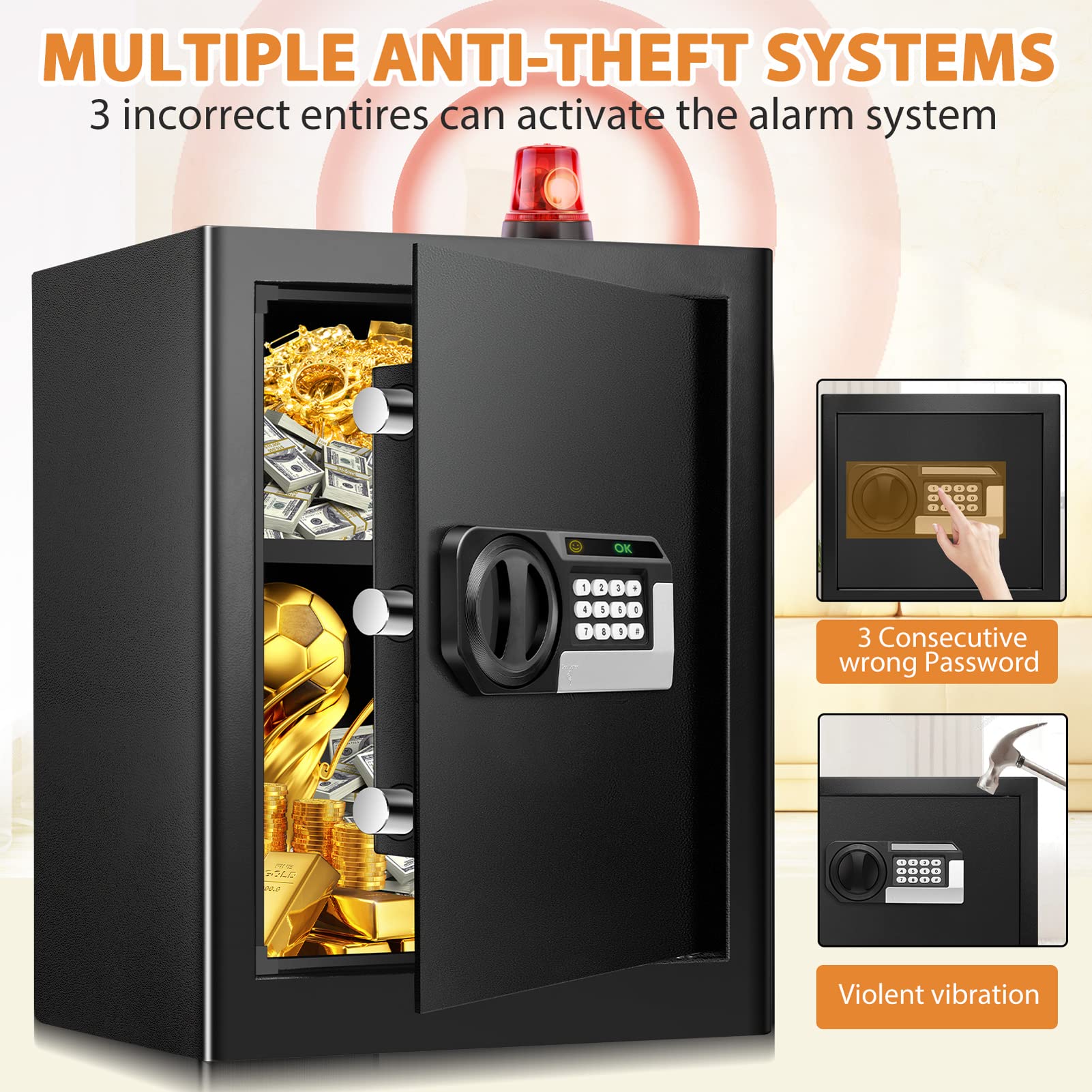 2.5 Cu ft Large Home Safe Fireproof Waterproof, Fireproof Safe with Fireproof Waterproof Document Bag, Combination Lock and Removable Shelf, Fire Safe Box for Home Important Documents Valuables
