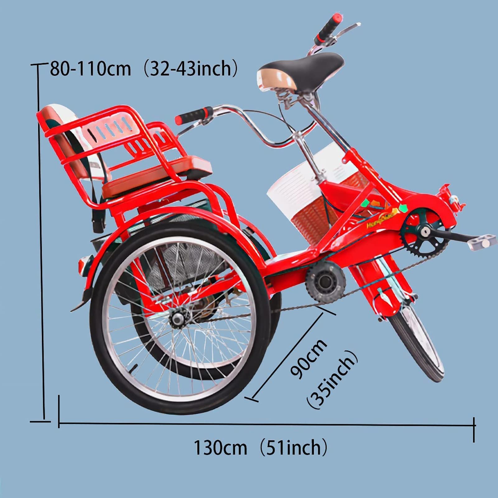 20 Inch Adult Tricycle, Cruiser Bikes Low Step-Through High Carbon Steel Frame, Three Wheel Bikes with Cargo Basket and Trunk for Seniors, Women, Men, (Color : Black)