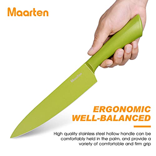 Maarten Kitchen Knives Set - 4 Piece Stainless Steel Chef Knife Set with Sheath - Boxed Knife Sets Gifts for Family (Green)