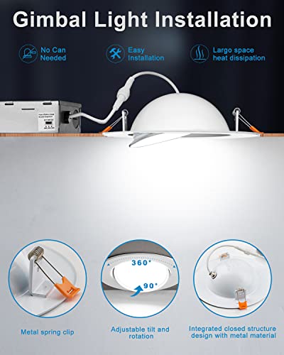 6Pack ๐ ๐ฒ๐๐ฎ๐น LED Downlight and Gimbal Recessed Lighting 6 inch, Adjustable Angled LED Recessed Lighted 3000K/4000K/5000K 12W=120W 1200LM Super Bright Directional Downlight