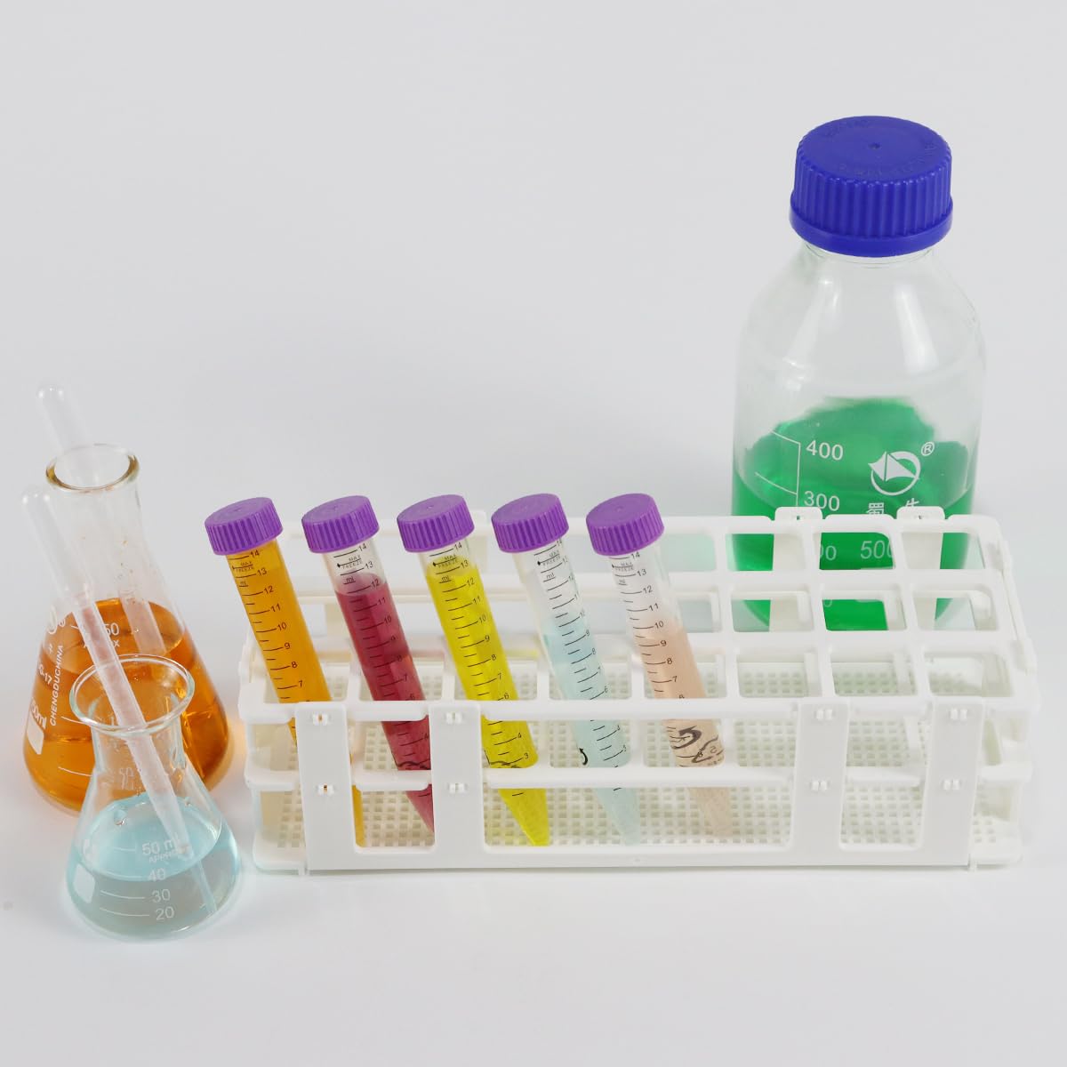 BIPEE Plastic Test Tube Rack, 21 Holes,Test Tube Holder for 50ml Test Tubes, White Vial Holder, Detachable Test Tube Holder Rack (1pcs,21 Holes)