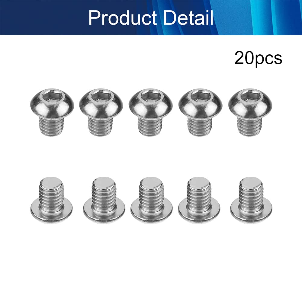 Juvielich 20Pcs M8x10mm Hex Socket Head Machine Screws Carbon Steel Inner Hex Socket Round Head Screw Fasteners Furniture Bolts Silver