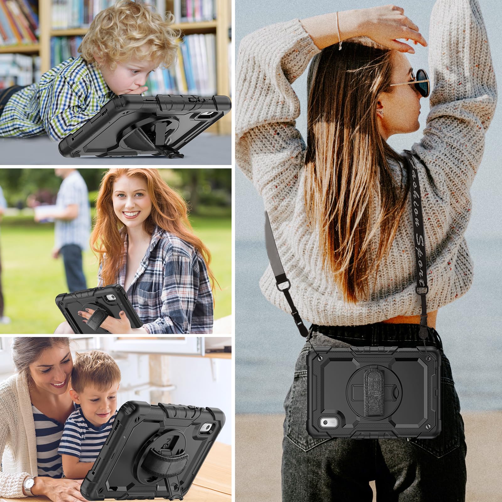 HXCASEAC Case for Lenovo Tab M8 (HD/FHD/Smart) 2019/2021 3rd/2nd Gen (TB-8506FS TB-8506F TB-8505F TB-8505X TB-8505FS TB-8705F TB-8705N), M8 Tablet Case Screen Protector/Hand Strap/Stand, Black