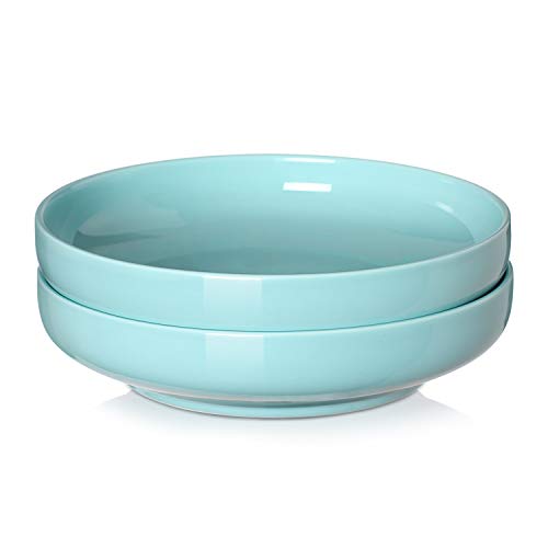 DOWAN 10" Shallow Serving Bowls, 60 oz Large Serving Bowls and Platters, Serving Plate for Salad Pasta Soup Fruit, Porcelain Serving Dishes for Dinner Party, Set of 2, Turquoise
