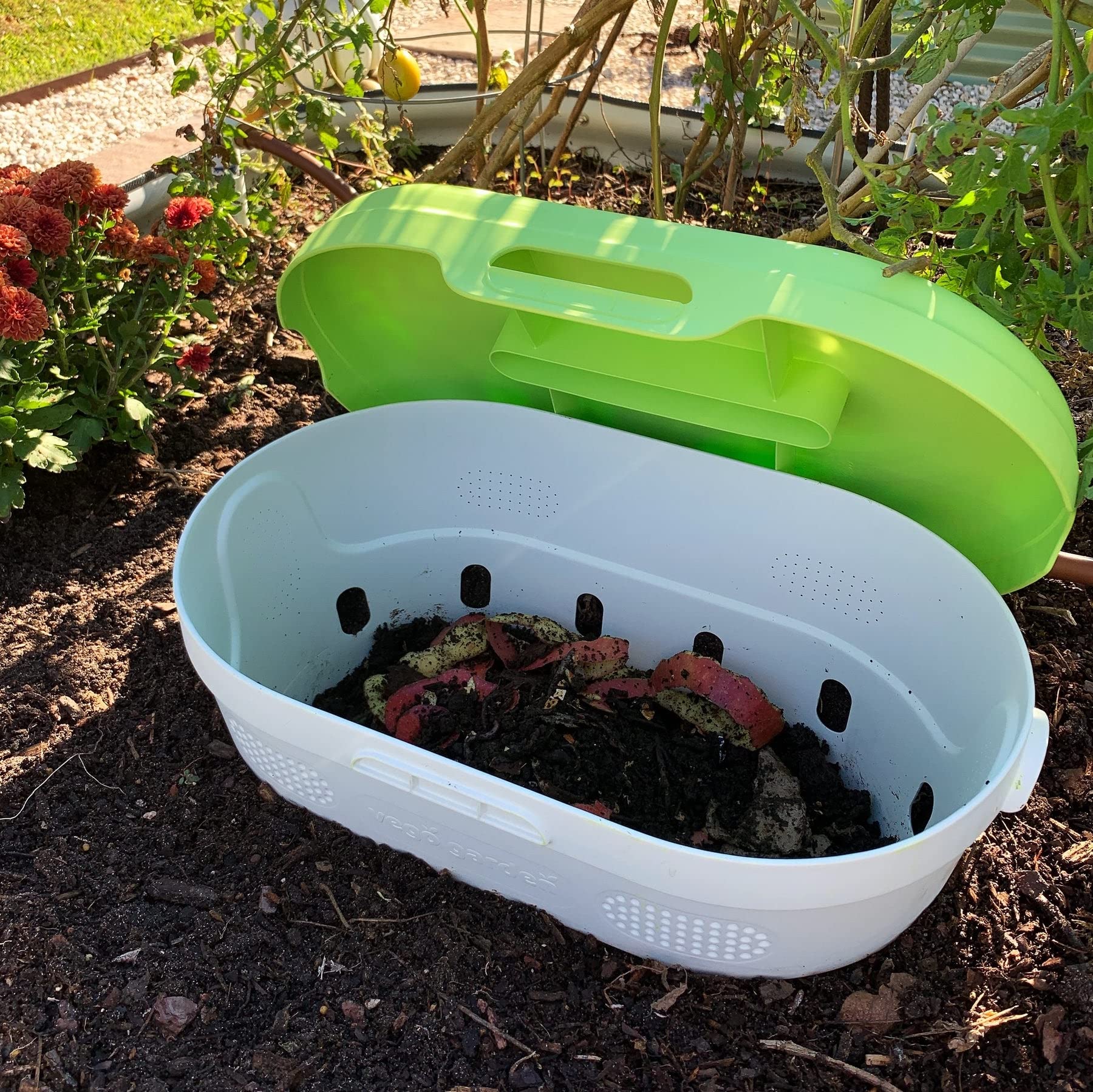 Vego Garden In-Ground Worm Composter Outdoor Farm Compost Bin 8 Gallons BPA-Free Composting System for Raised Garden Beds Lime, Twin Pack