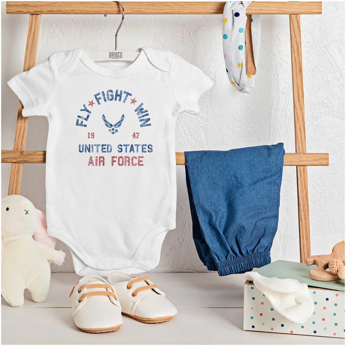 Brisco Brands Fly Fight Win USAF American Air Force Baby Romper Boys or Girls