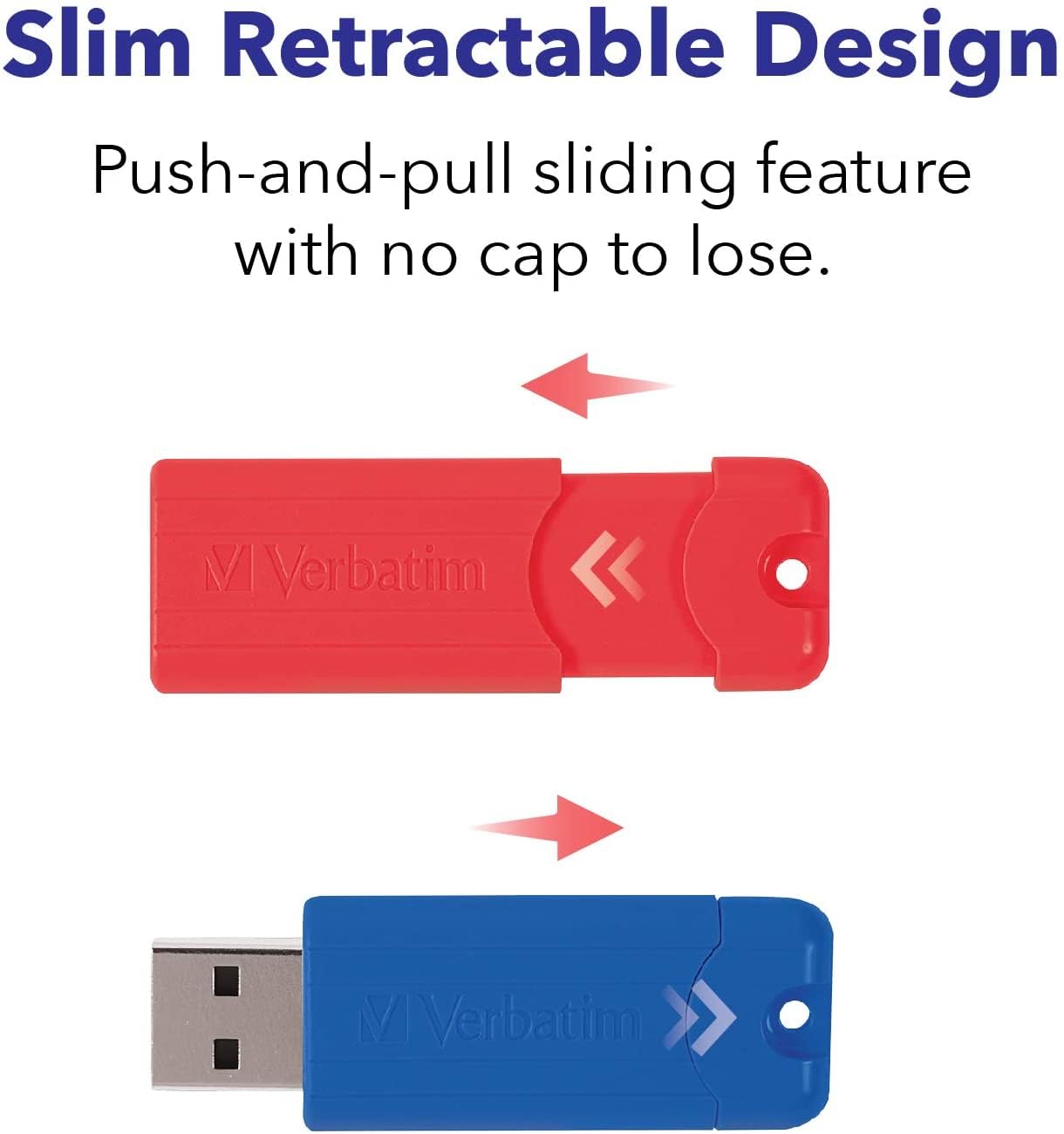 Verbatim 32GB Pinstripe USB 3.2 Gen 1 Flash Drive Retractable Thumb Drive - 5 Pack - Multicolor (Green, Blue, Red, Purple, Cyan)