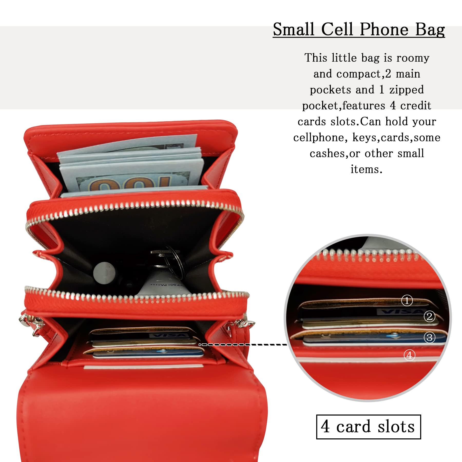 Aovtero Small Cell Phone Crossbody Purse for Women Mini Shoulder Handbag Wallet with Credit Card Slots (Red)