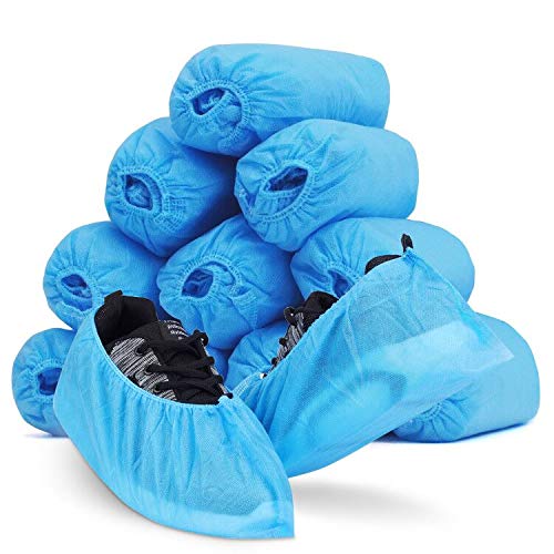 200 Pack Durable Non-slip Shoe Covers - Non Woven Disposable Booties Covers, Blue Foot Coverings Shoecover Boot Covers for Indoors Floors Construction Work Carpet House