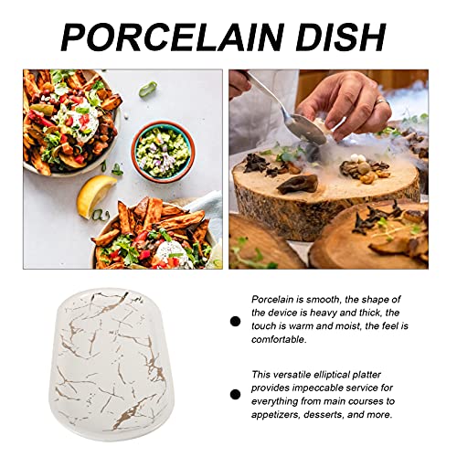 1pc Black Gold Oval Plate Dinner Plates Pastry Tray Porcelain Dish Ceramic Plate Dessert Plate Elliptical Dish Multipurpose Sundries Storage Tray Home Ceramic Tableware