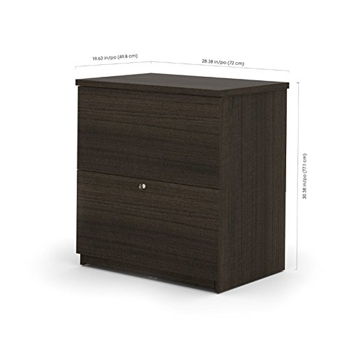 Bestar Ridgeley Executive Computer Desk with Hutch, a lateral File Cabinet, and a Bookcase, Dark Chocolate