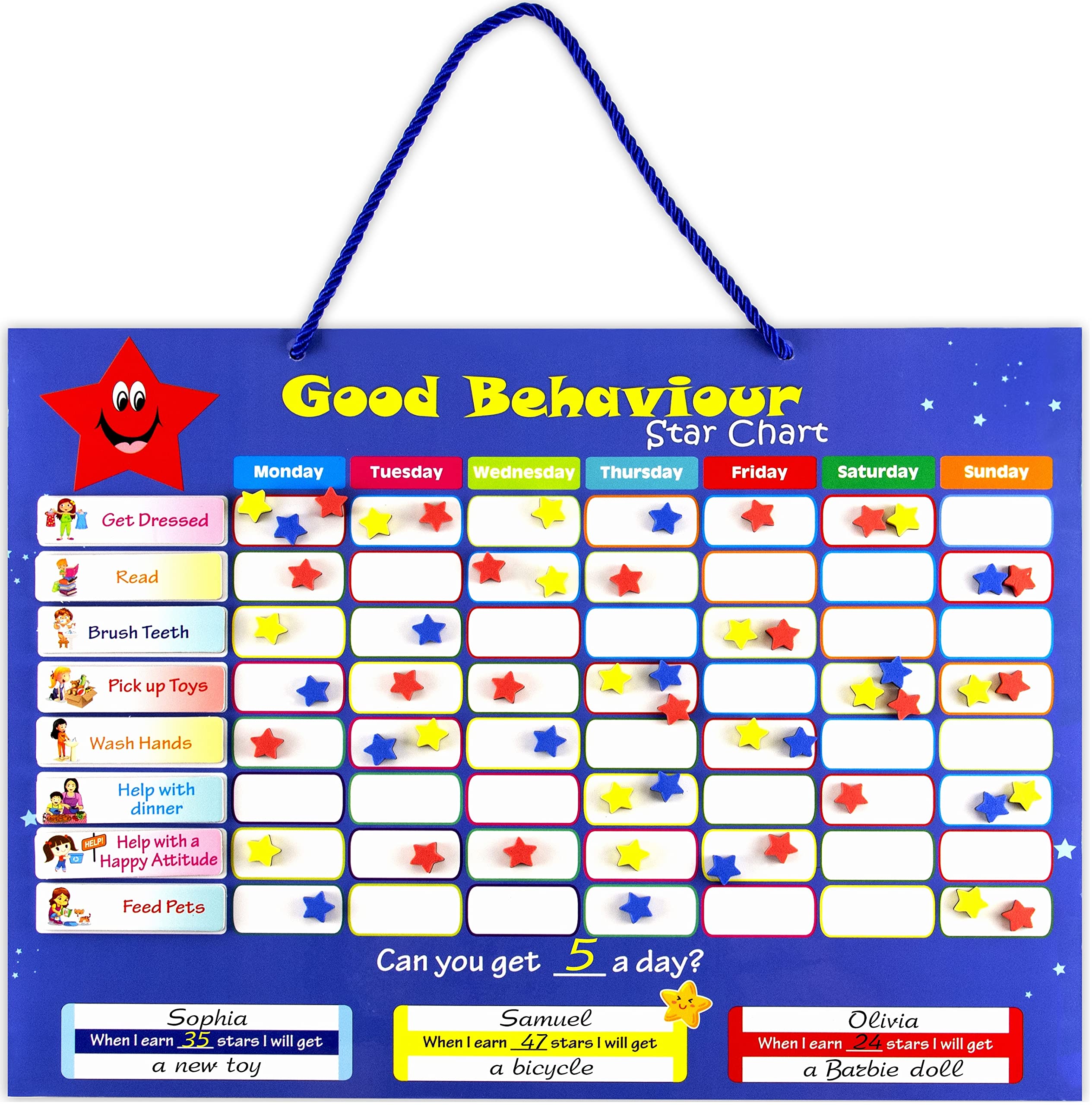 Magnetic Chore Chart for Kids Multiple Kids - Good Behavior Chart at Home - Dry Erase Reward Chart Toddler to Teens Chore Chart - Daily Responsibility Board - Potty Training Star Chart Wall or Fridge