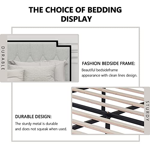 AGARTT Upholstered Platform Full Size Bed Frame with Headboard Premium Stable Wood Slat Support No Box Spring Required Light Grey