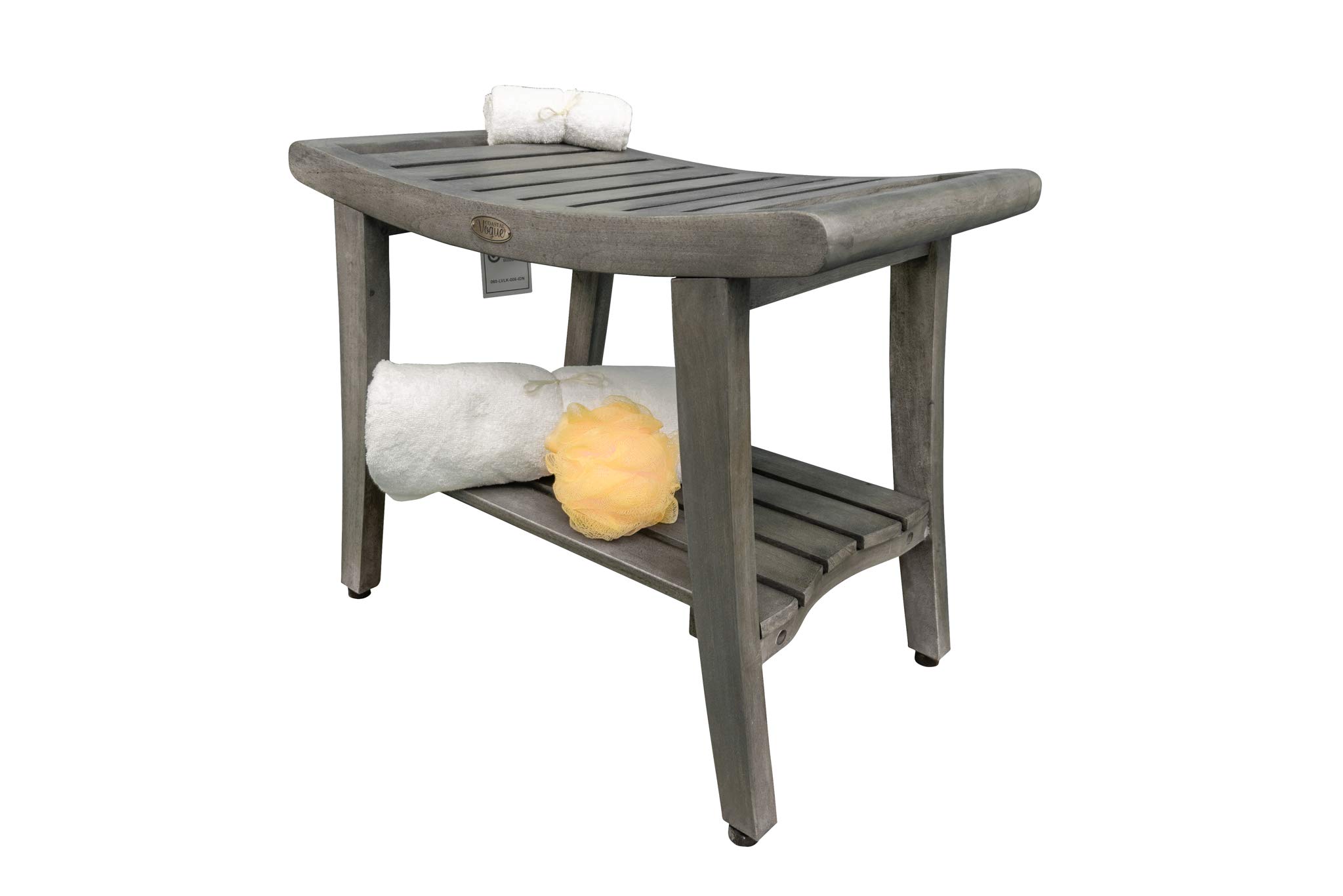 24 Inch, Gray, Teak Shower Bench, Teak Shower Stool, Teak Bench Shower, Teak Shower Seat, Teak Wood Shower Bench, Teak Shower Bench for Inside Shower, Teak Shower Chair