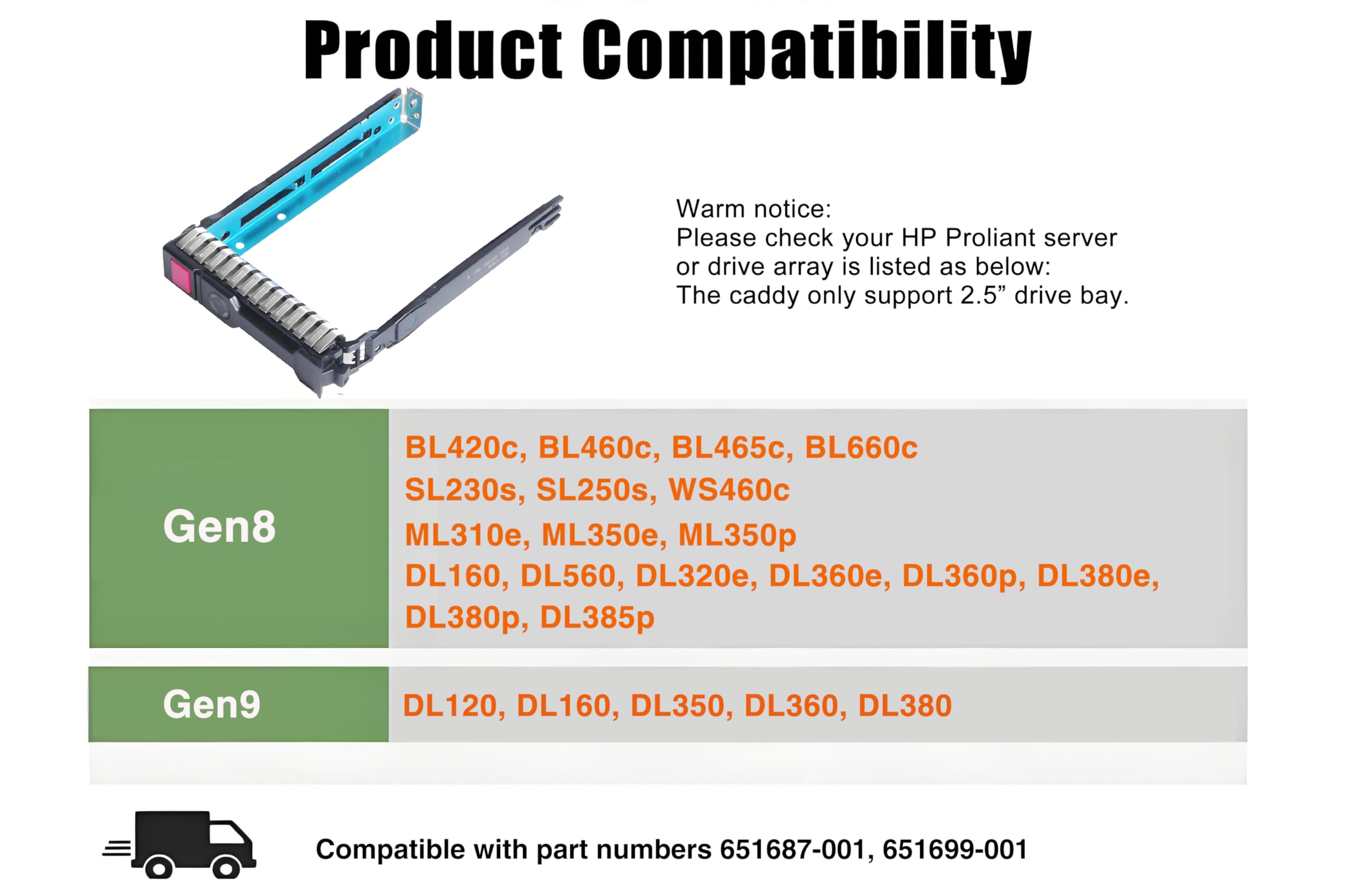 Hard Drive Bracket 651687-011 651699-001 SSD Bracket 2.5 Hard Drive Caddy Compatible with HP Proliant DL320e DL360e DL360P DL380e DL380p DL385p DL560 ML310e G8 Gen8 DL380 DL350 DL360 G9 Gen9, 2 Pack