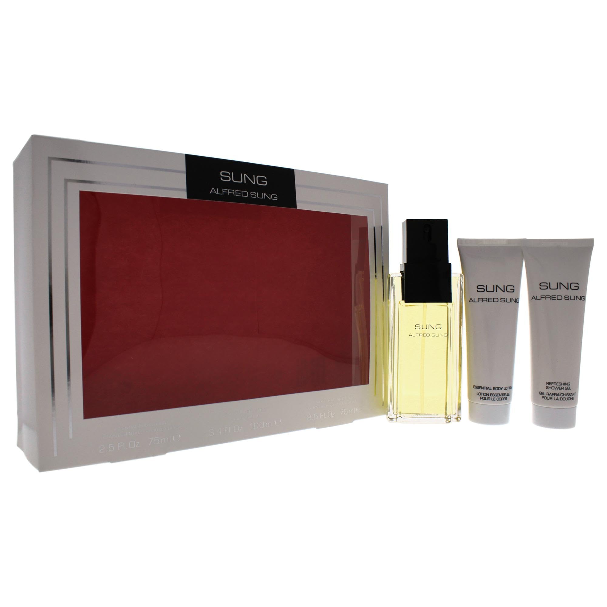 Alfred Sung Sung by Alfred Sung for Women - 3 Pc Gift Set 3.4oz EDT Spray, 2.5oz Essential Body Lotion, 2.5oz Refreshing Shower Gel.