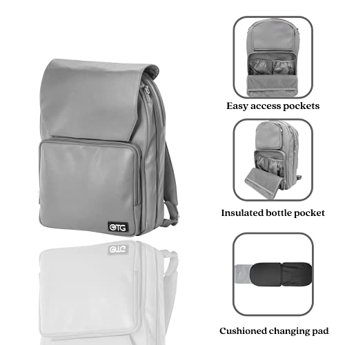 OTGBABY Diaper Bag Backpack with Changing Station, Unique and Functional Mommy Bag, Premium Vegan Leather Diaper Bag with 7 Storage compartments, Dove Gray