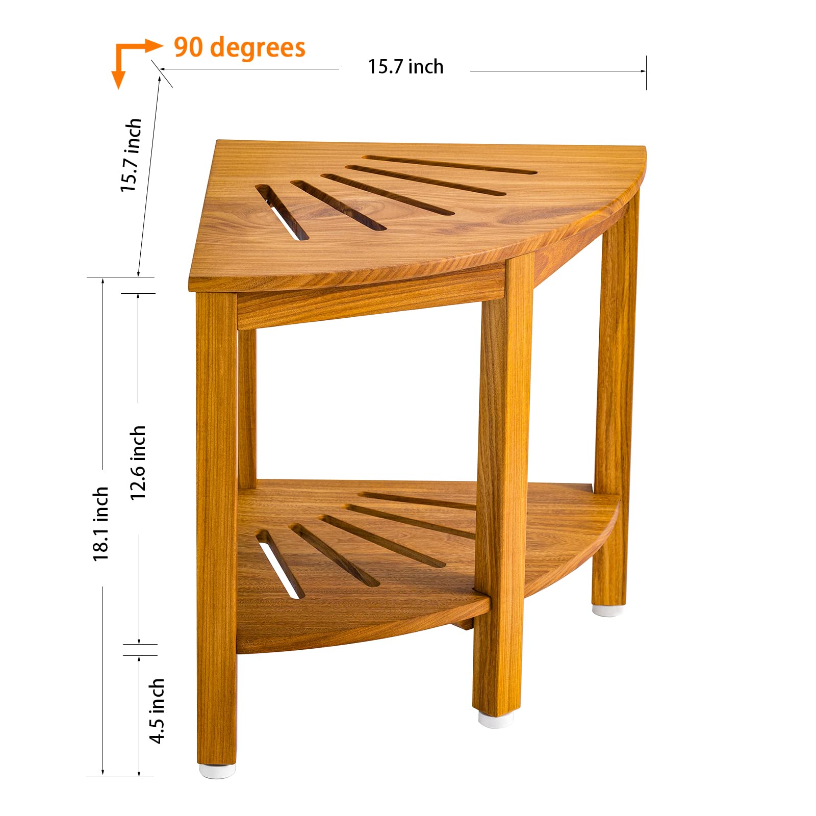 18" Corner Teak Shower Bench with Shelf/Teak Shower Stool for Inside Shower/Waterproof Bathroom Bench Seat/Wooden Shower Seat Spa Stool, for Inside or Outdoor Use.5 Years Warranty