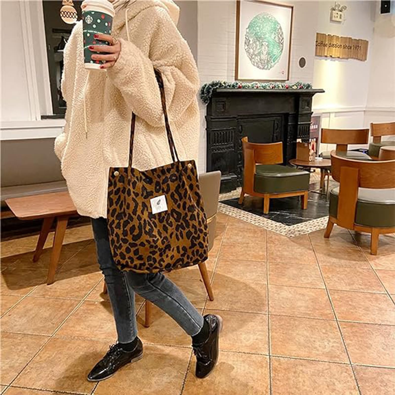 AioTio Women Handbag Shoulder Bag Women Handbag Large Fabric Bag Shopping Bag(leopard)