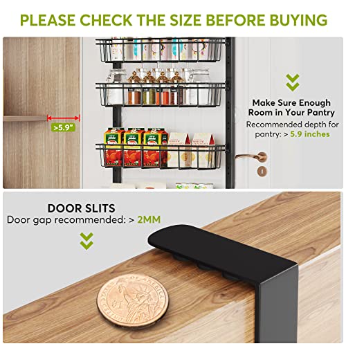 1Easylife Over The Door Pantry Organizer, 6-Tier Adjustable Pantry Door Organizer, Metal Pantry Organization and Storage with 6 Baskets, Heavy-Duty Hanging Spice Rack for Kitchen Pantry Bathroom