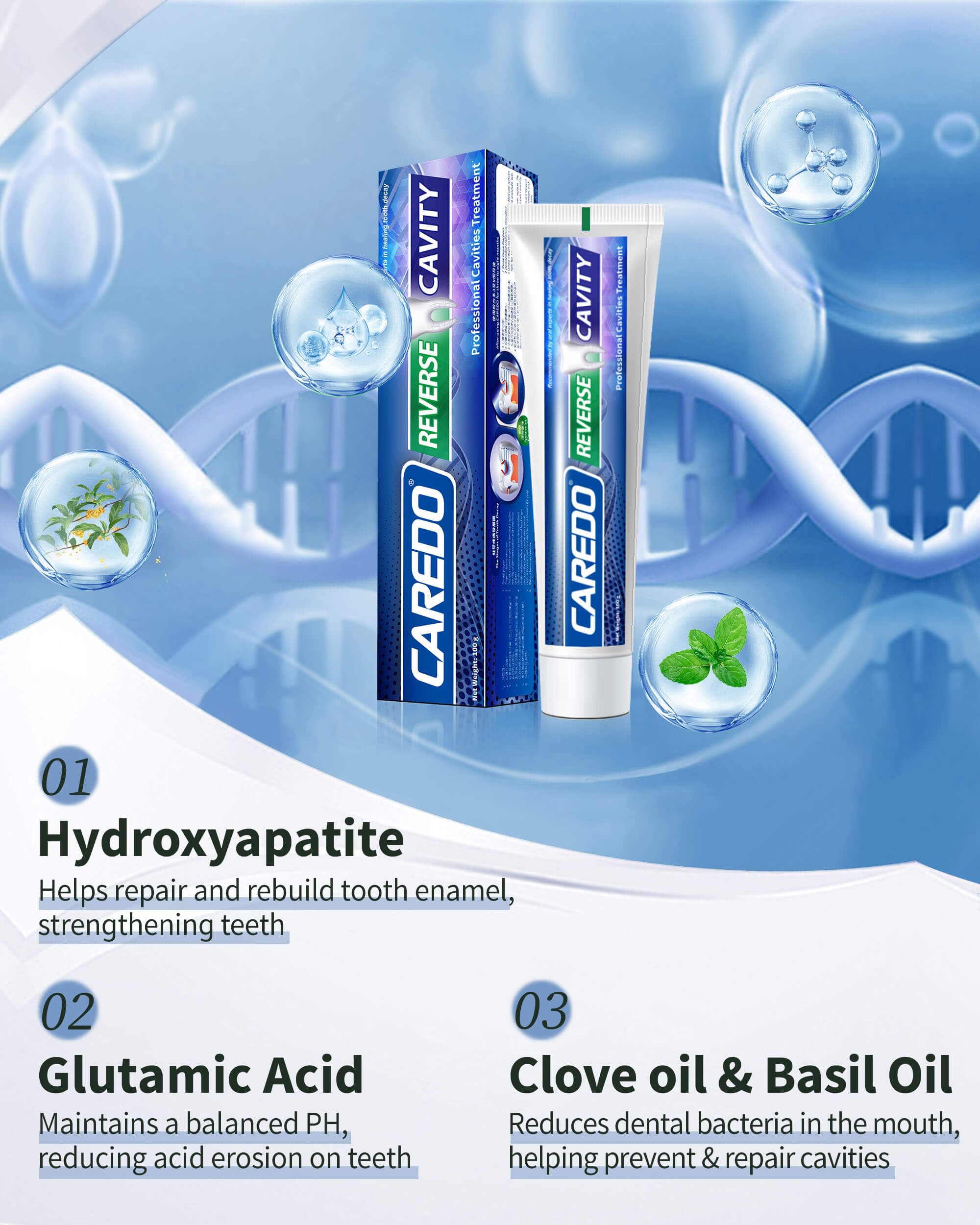 CAREDO Cavity Reversal Hydroxyapatite Toothpaste for Adults, Cavity Tooth Filler as Home Cavity Repair, Fluoride Free Reverse Cavities Treatment for Tooth Decay Repair, Remineralizing Repair 3.52OZ