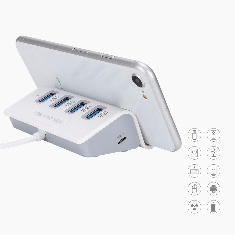 ASHATA 4 Port USB Hub Multiple Interfaces OTG Hub Adapter for Phone Tablet Desktop USB C Hub,BYEASY USB C to USB 2.0 HUB for MAC OS,Linux and Other Operating Systems,White