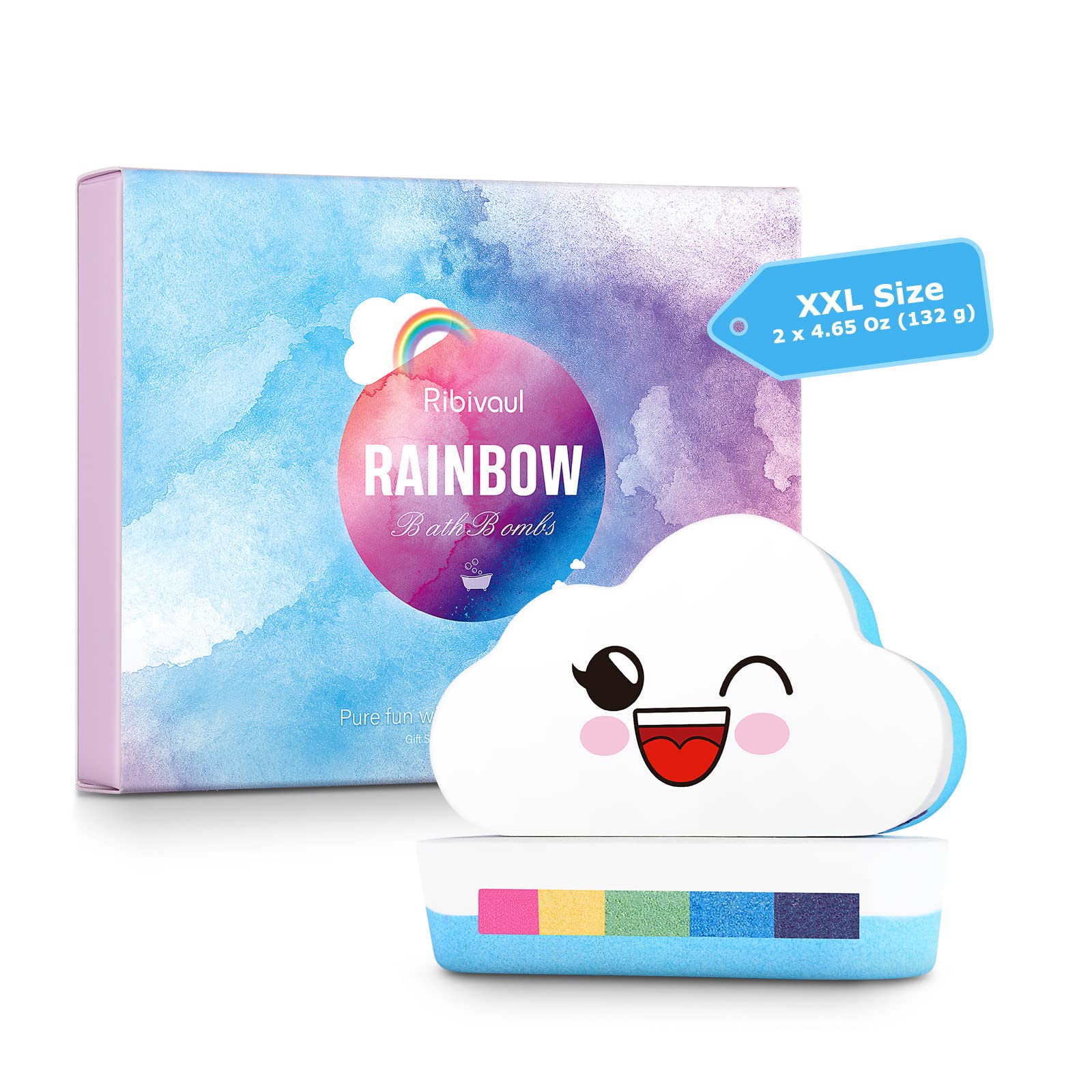 Rainbow Bath Bombs 2Pcs Gift Set, Ribivaul Handmade Bath Bombs with Natural Ingredients and Dreamy Rainbow, Bath Bomb with Rich Bubble, Great Gift for Birthday, Halloween, Thanksgiving, Christmas