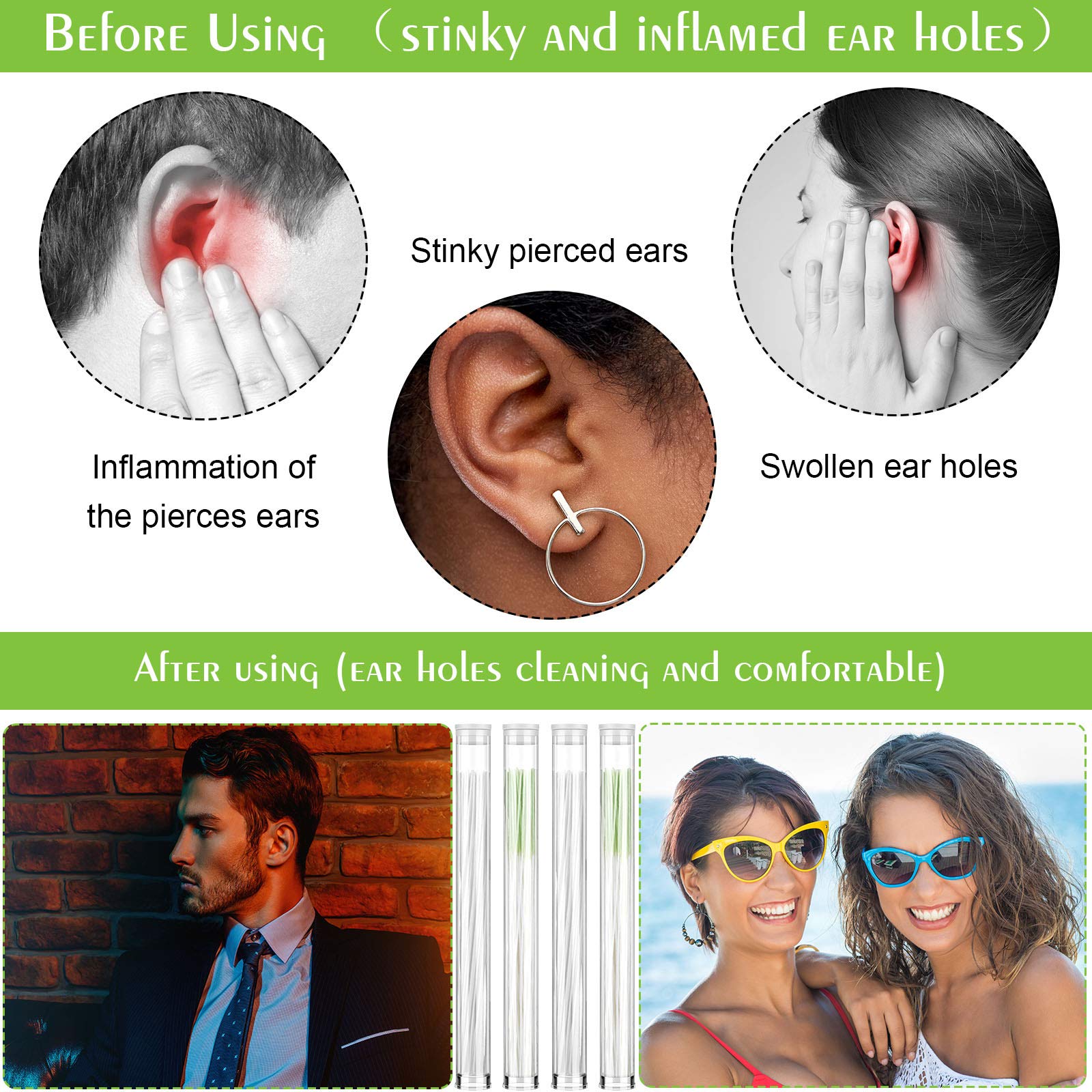 Maitys 360 Pieces Ear Hole Floss Piercing Cleaner Floss Disposable Piercing Aftercare Cleaning Line Ear Hole Care Cleaning Tool for Women Men(White, Green)