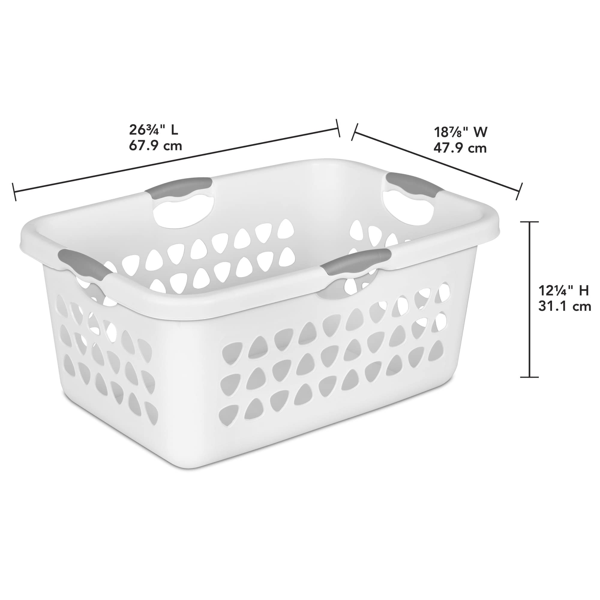 2 Bushel Ultra Laundry Basket Plastic, White, Set of 4