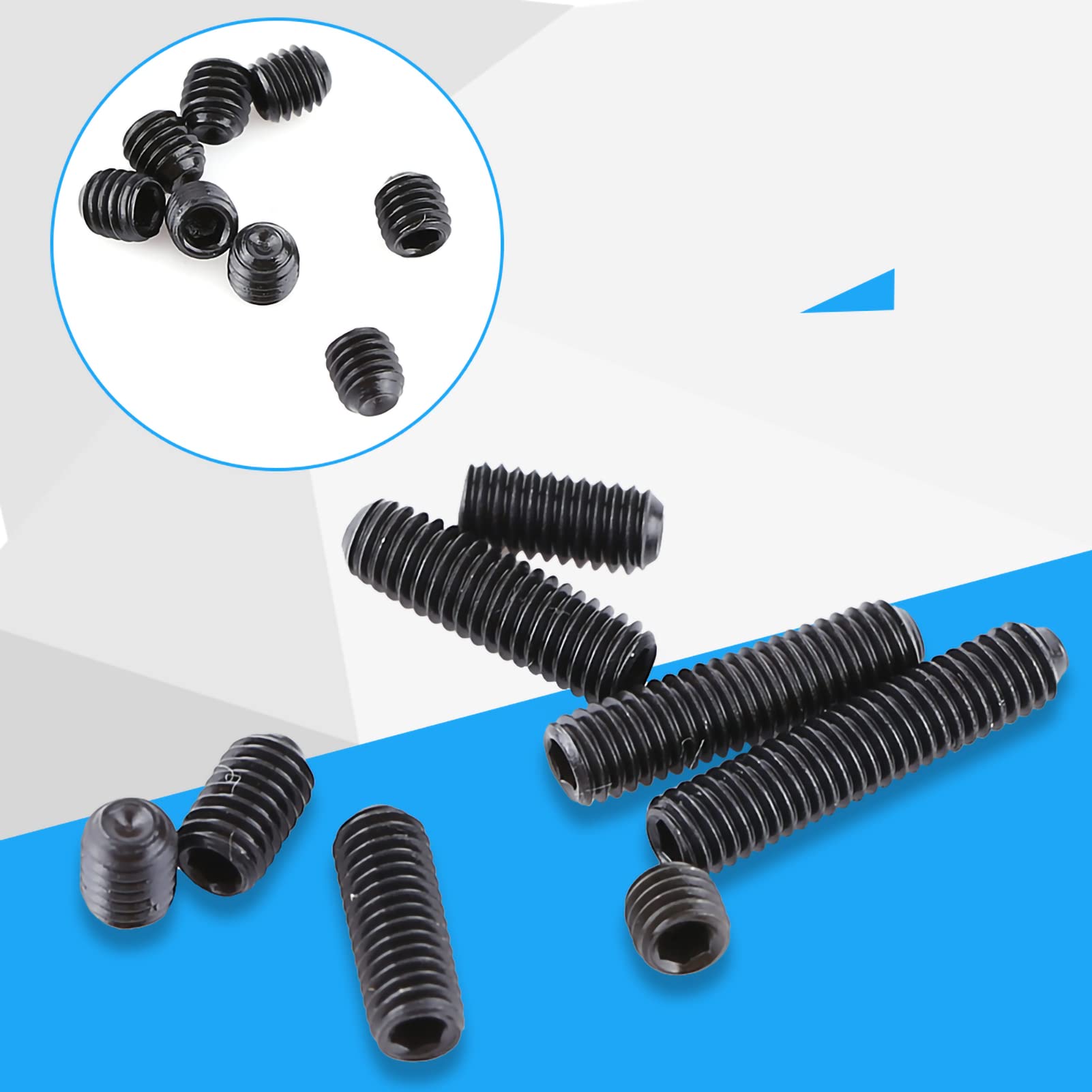 Oumefar 200Pcs Screws Grade Carbon Steel M3 Black Cup Point Screw Assortment Steel Set Screw Hex Socket Set Screw Bolts Nut Bolt Assortment Used for Industry