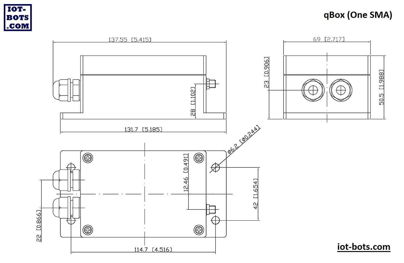 qBox AMC DIY IOT Enclosure Kit (One SMA), IOT Enclosure for Arduino MKR ESP32 Cellular LoRa WiFi Board, Waterproof IP65 Enclosure with Glands, prototyping PCB, connectors Set and SMA