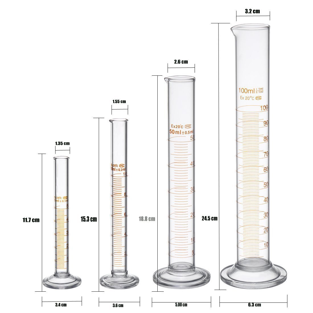 Glass Measuring Low Form Beaker Set 50ml 100ml 250ml and Thick Glass Graduated Measuring Cylinder Set 5ml 10ml 50ml 100ml