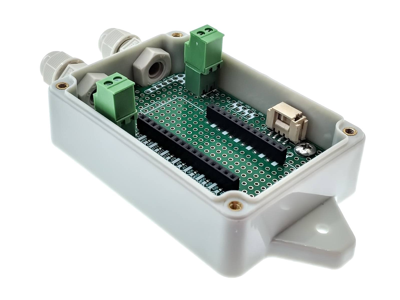 qBoxMini AFC DIY IOT Enclosure Kit (No SMA), IOT Enclosure for Feather ESP32 Cellular LoRa WiFi Arduino Board, Waterproof IP65 Enclosure with Glands, prototyping PCB and connectors Set