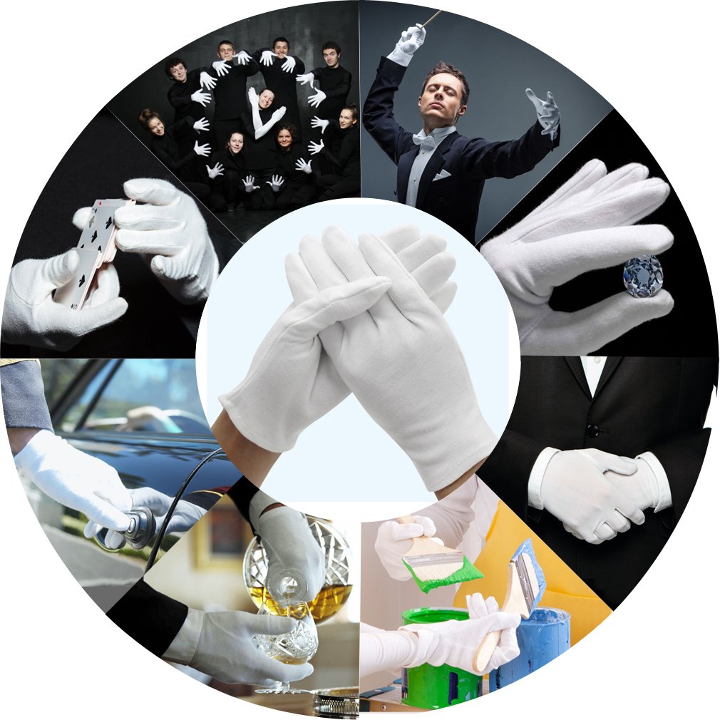 Amariver White Cotton Gloves, 6 Pairs 9.4'' Extra Large Size 12 Pcs Gloves