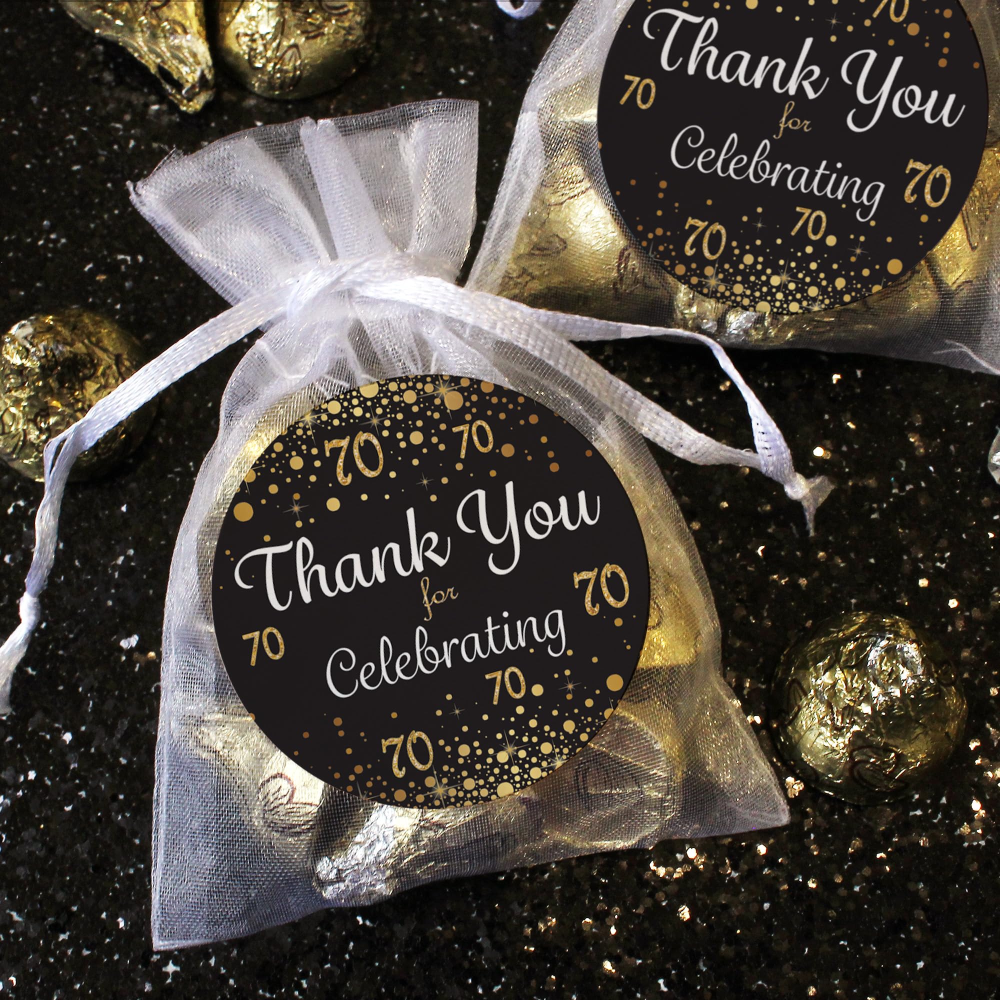 Black and Gold 75th Birthday Thank You Stickers - 1.75 in - 40 Labels