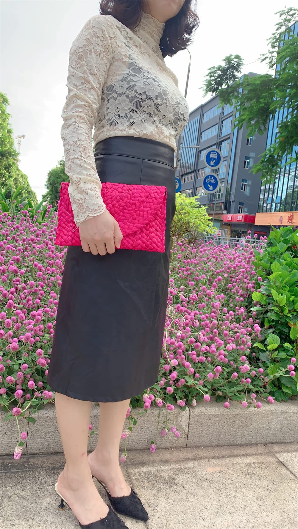 alilove Straw Clutch Bags for Women Summer Evening Handbags Bride Wedding Purse Vacation Beach Clutch Handmade Woven Envelope Wallet